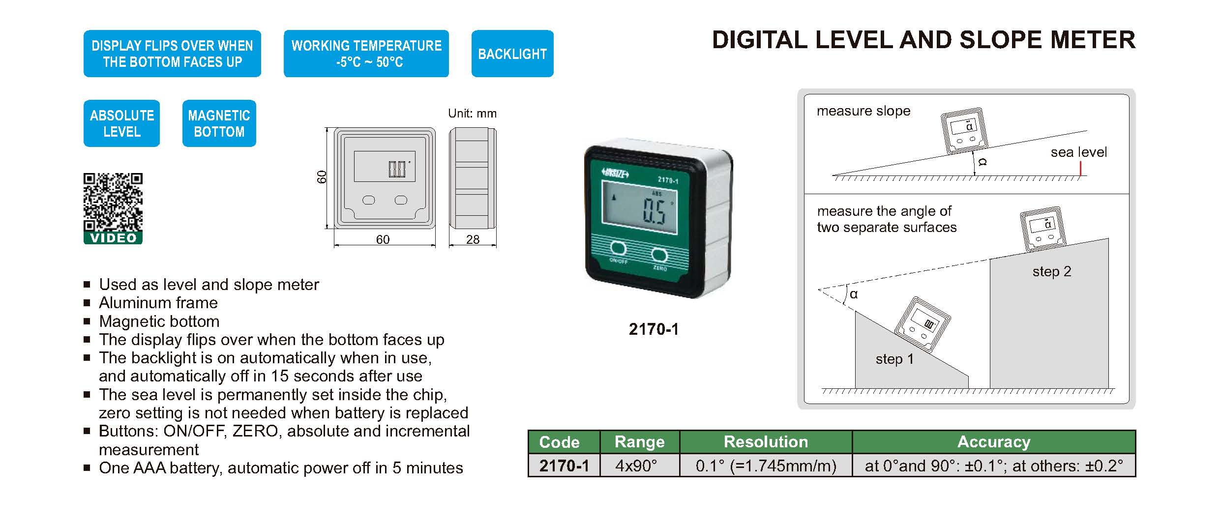 Insize Digital Level And Slope Meter – Block-To-Box